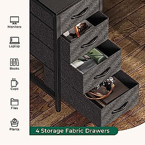 Huuger 55 inch Computer Desk with 4 Drawers, Gaming Desk with LED Lights & Power Outlets, Home Office Desk with Large Storage Space for Bedroom, Work from Home, Black