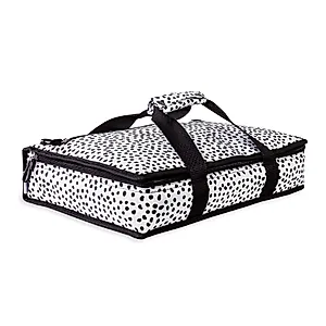 Steel Mill & Co Casserole Carrier for Hot or Cold Food, Fits 9”x13” Glass Baking Dish with Lid, Insulated Food Carrier for Picnics, Cookouts, and Potlucks, Black Dots