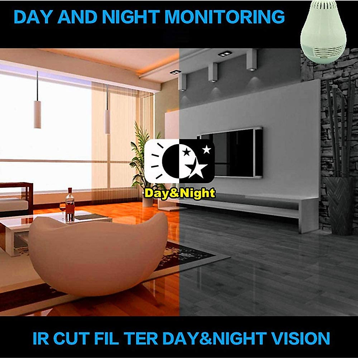 COSULAN Wireless 360 Panoramic Bulb Camera Security Camera Light Bulb - WiFi Surveillance IP Camera Lamp - 3D VR Display, Motion Detection, Floodlight and IR Night Vision, Alert Events, V380 App/P8