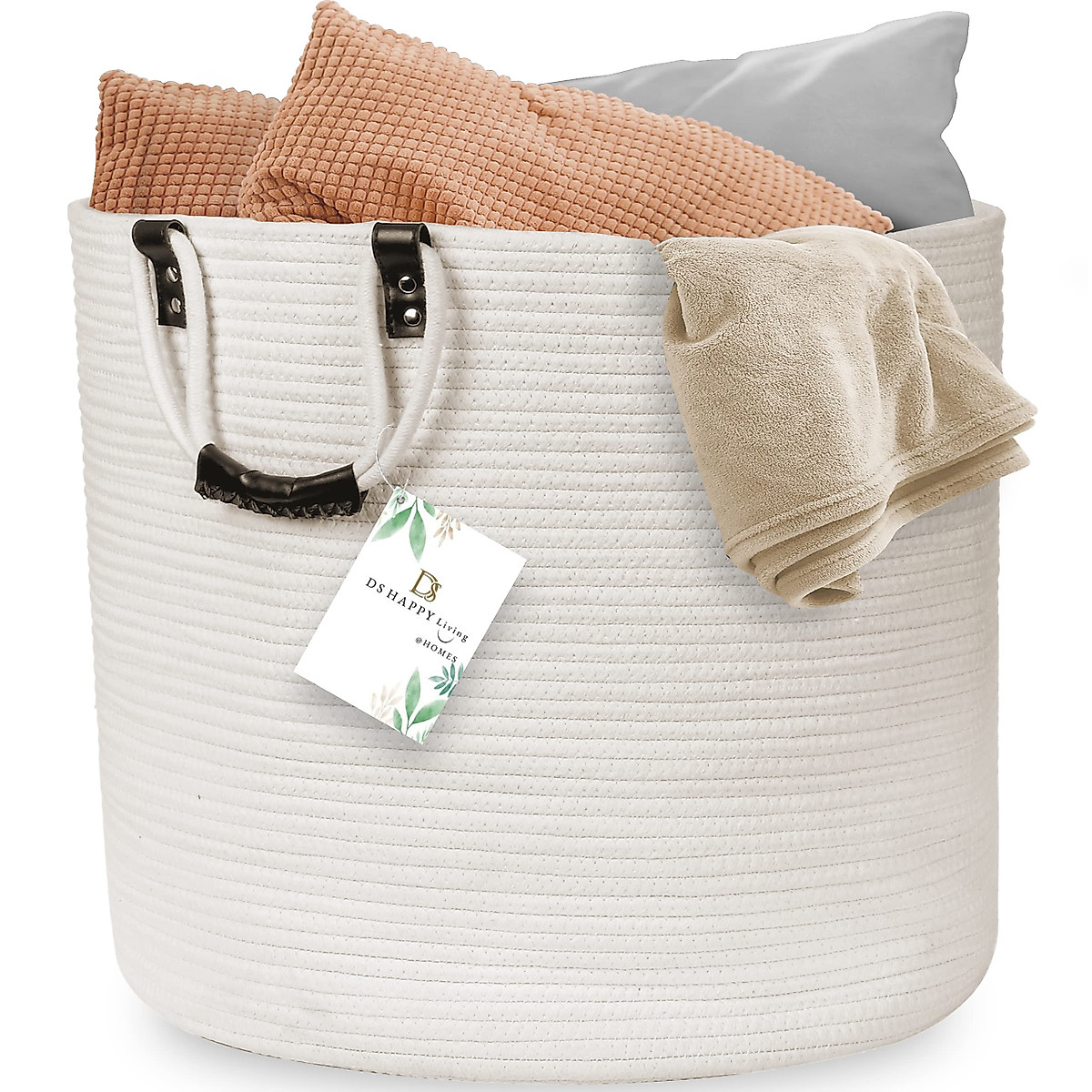 DS HappyLiving Woven Laundry Basket 18x18 XXL Basket Wicker Blanket Basket for Throw Large Wicker Baskets For Blanket Holder Living Room Basket
