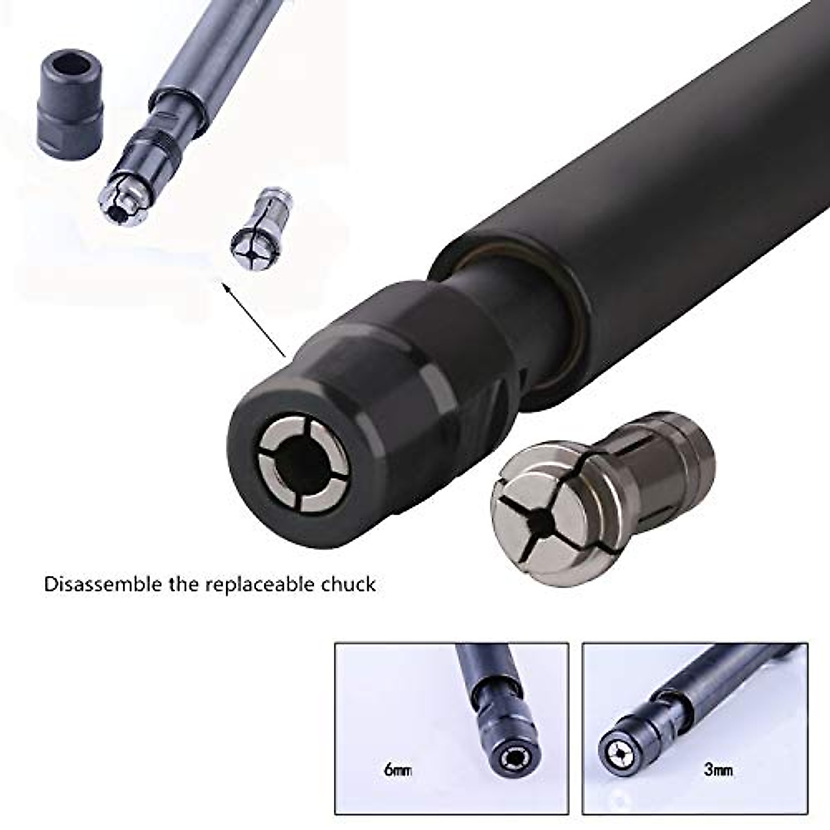 ZHONG AN Extended Die Grinder, 1/4",1/8" Collets and 2 Wrenches (Long Shaft)