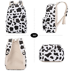 Joyfulife Cow Print Girls Backpack with Lunch Box Kids School Backpack Bookbag Primary Elementary Student Backpack for Girls Set