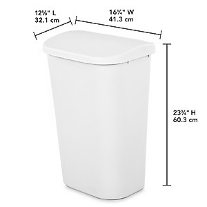 Sterilite 11.3 Gallon D Shape Flat Side Lift Top Lid Wastebasket Trash Can for Kitchen, Home Office, and Garage, or Workspace, White (6 Pack)