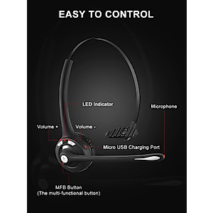 Trucker Bluetooth Headset with Microphone, Noise Cancelling Wireless Headsets with Mic, 13Hrs Talk Time, Mute Function, Handsfree Single-Sided Headset for Cell Phone, Call Center, Truck Driver, Office