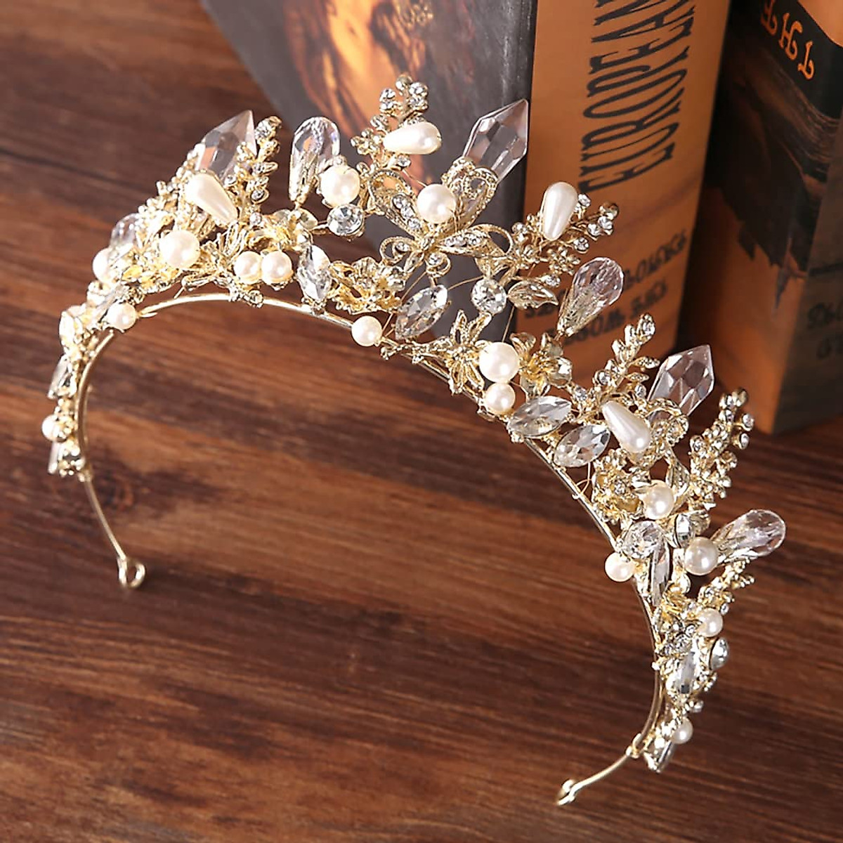 Bmirth Baroque Crown and Tiara Gold Crystal Pearl Bride Wedding Queen Crowns Decorative Princess Tiaras Rhinestone Hair Accessories for Women and Girls (A)