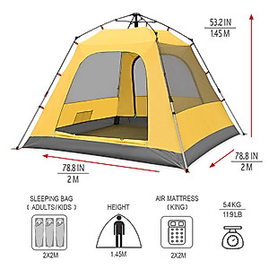KAZOO Camping Tents 3 Person Waterproof Instant Tents 3 People Cabin Tent Easy Setup with Sun Shade Automatic Aluminum Pole