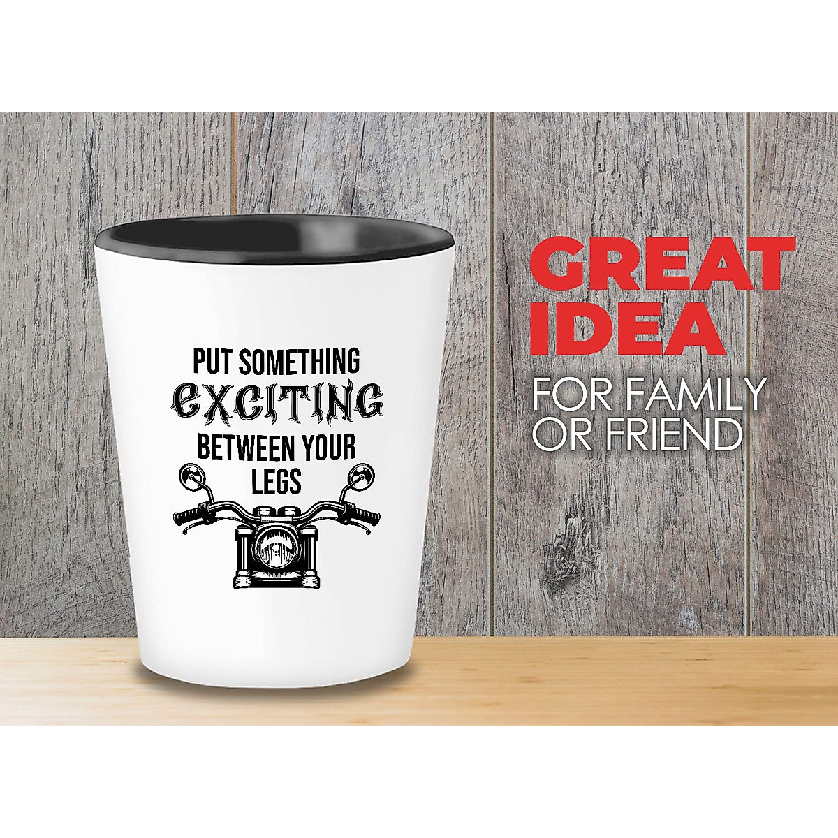 Bubble Hugs Biker Shot Glass 1.5oz White - Put Something Exciting Between Your Legs - Motorcycle Motorbike Rider Adult Humor