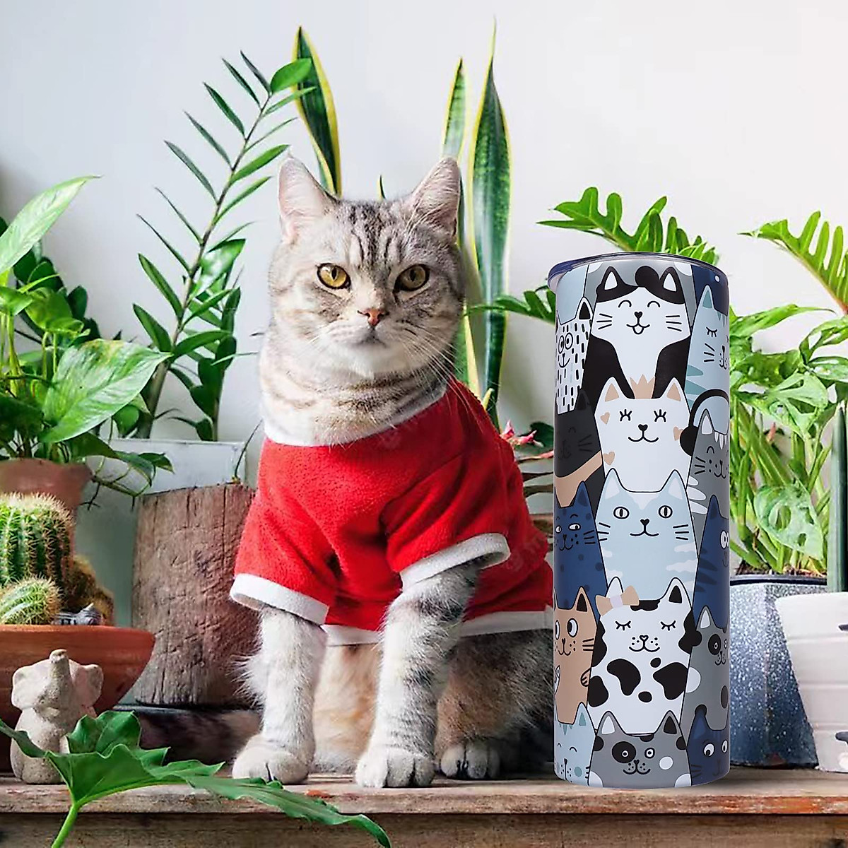 IchDich Cat Tumbler With Lid and Straw - 20 oz Insulated Stainless Steel Tumbler - Travel Mug and Wine Cups for Cat Lovers Gifts