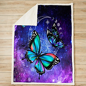 Feelyou Butterfly Blanket 60"x80" for Bed Sofa Couch Butterflies Print Throw Blanket Sun Moon Fleece Blanket Galaxy Print Plush Blanket for Boys Girls Kids Adults