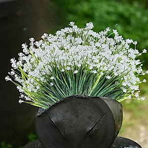 LXAFGP 8 Bundles Artificial Flowers Fake Greenery Outdoor UV Resistant Plants Faux Plastic Plants for Outdoor Shrubs Indoor Home Window Garden Wedding Porch Box Hanging Plants Decor (White)