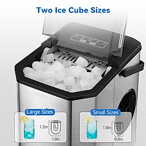 Countertop Ice Maker, 26 lbs in 24 Hours, 9 Bullet Ice Cubes Ready in 6 Mins, Portable Ice Machine with Handle, 2 Sizes Ice Cubes, with Ice Scoop and Basket for Home/Kitchen/Bar/RV