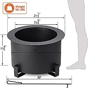 Grepatio Smokeless Fire Pit ,21.5 Inch Steel Double Flame Fire Pit Large Portable Stove Bonfire Outdoor Wood Burning for Outside, Backyard, Camping, Picnic, Garden w/ 1 Pokers and Cover(Black)