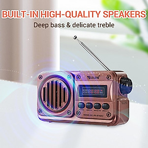 Gelielim Portable Radio with Bluetooth, FM Radio with Loud Volume, Digital Radio Retro Bluetooth Speaker with LED Display Support TF Card/USB, Present for Grandparents for Kitchen Outdoor (No AM)