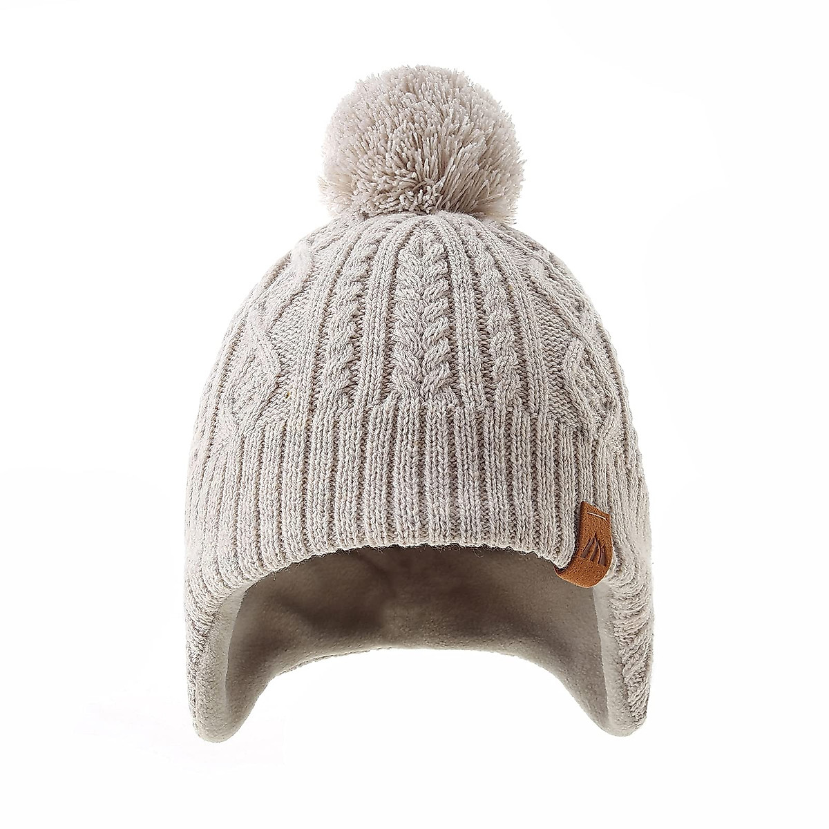 LMLALML Boys Winter Hat Earflap Knitted Beanie for Kids Warm Fleece Lined Thicken Hat for Baby Beige