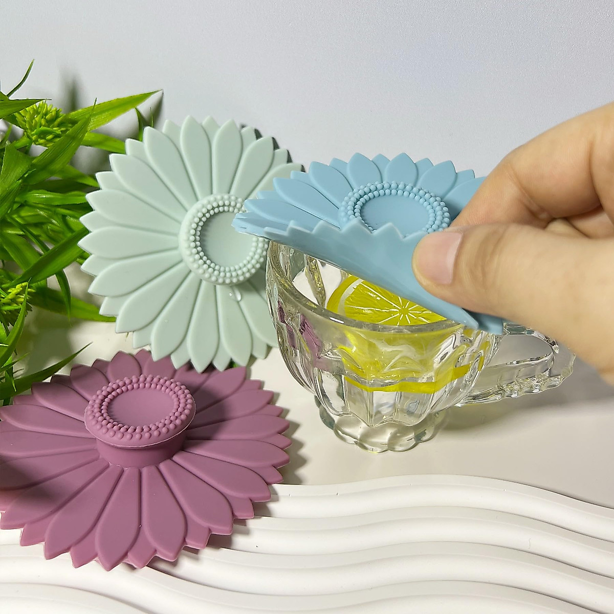 Sunflower Silicone Cup Covers (Set of 3), Multicolored Silicone Lids for Mugs, Cups, Flexible Mug Covers, Tea Pots, Hot Cup Lids for Coffee & Tea