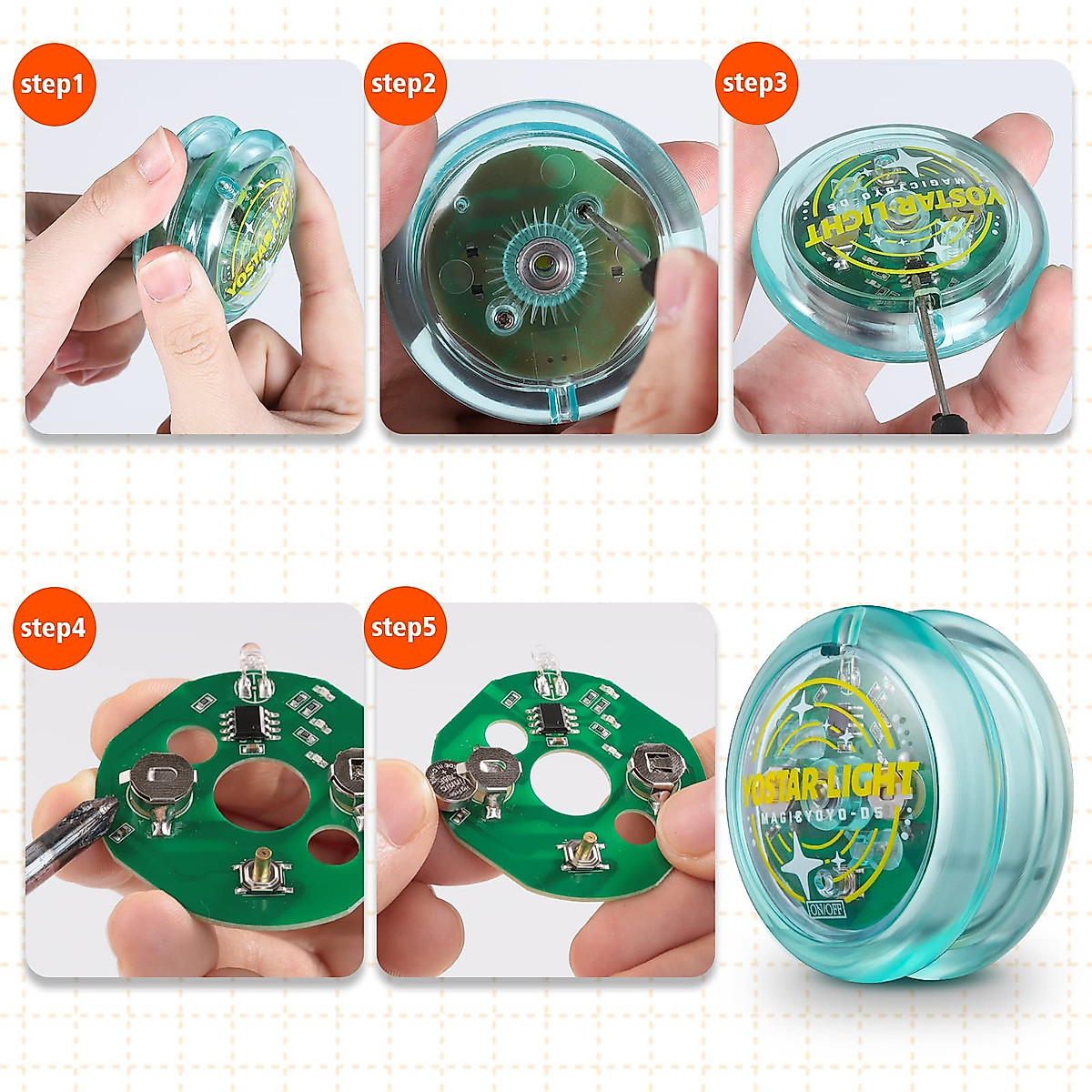 YOSTAR D5 Light Up Yoyo Professional with Led Light, Responsive Yoyo for Kids Beginner, Looping Yoyo for 2A Yo-yo Tricks with Extra 4 Battery + 5 yoyo Strings + Yo yo Sack+ Gloves (Green)