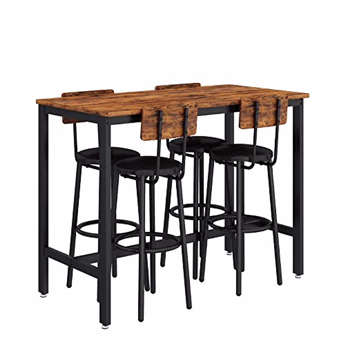 Hosnnile Bar Table Set for 4 with 4 PU Upholstered Stools, Pub Bistro Dinning Table and Stools with Backrest, Counter Height Bar Table Set for Apartment, Kitchen, Small Space