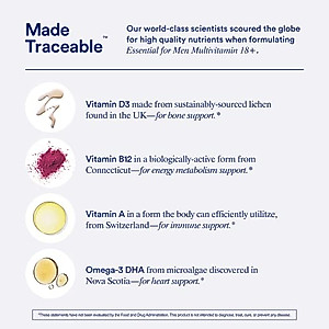 Ritual Multivitamin for Men 18+ with Zinc, Vitamin A and D3 for Immune Function Support*, Omega-3 DHA, B12, K2, Gluten Free, Non-GMO, Mint Essenced, 30 Day Supply, 60 Vegan Capsules