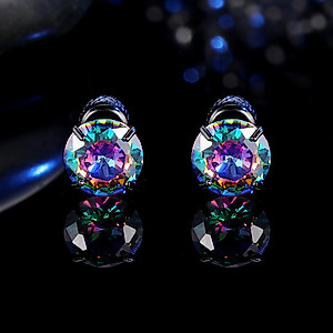 Titanium Round CZ Screw Flat Back Earrings Stud Earrings For Women Men Hypoallergenic for Sensitive Ears