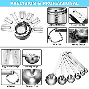 Measuring Cups and Spoons Set, AIKEXIN Stainless Steel 7 Measuring Cups & 6 Measuring Spoons & 3 Transparent Plastic Measuring Cup, 1 Leveler 1 Measuring Conversion Chart and 2 Metal Ring (20 Piece)……