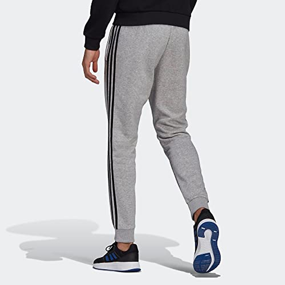 adidas Men's Size Essentials 3-Stripes French Terry Tapered-Cuff Pants, Medium Grey Heather/Black, Large/Tall