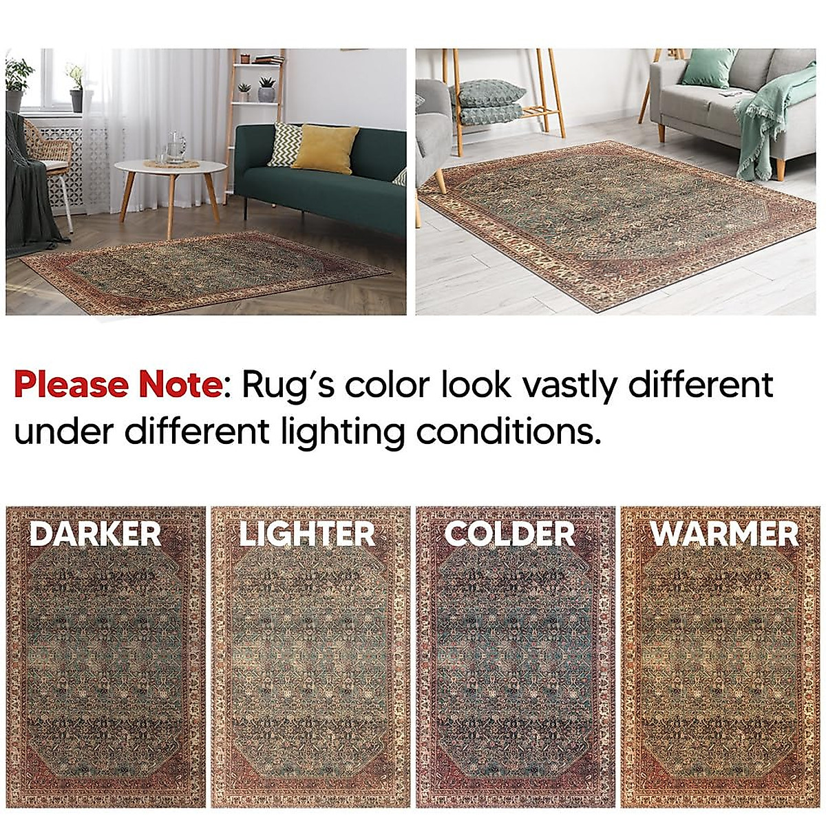 Keen Home Design Machine Washable Area Rugs with Non-Slip Backing, Ideal for Hallway, Living Room, Bedroom, Kitchen and Laundry Room, Vintage Moroccan and Low Pile Rug - (5' x 7')