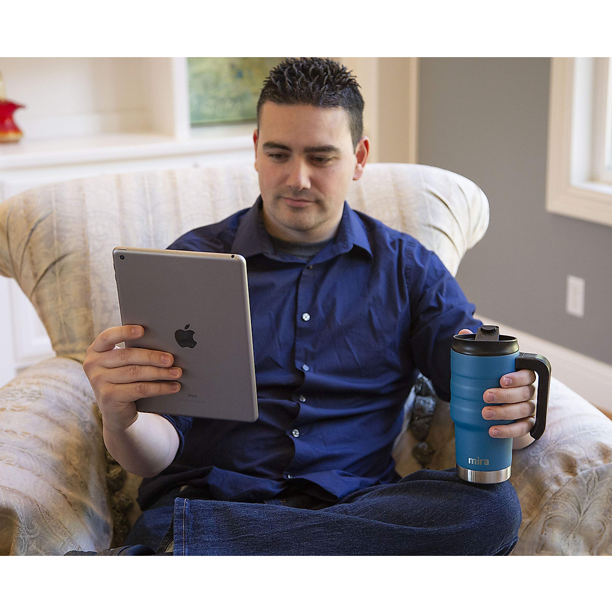 MIRA 20 oz Stainless Steel Travel Car Mug with Handle & Spill Proof Twist On Flip Lid - Vacuum Insulated Thermos Tumbler Keeps Coffee, Tea, Drinks Piping Hot or Ice Cold - Gray