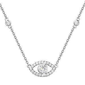 FANCIME Sterling Silver Evil Eye Necklace Cubic Zirconia Pendant Necklace Yom Kippur Lucky Fine Jewelry for Women 16 + 2 inch Extender