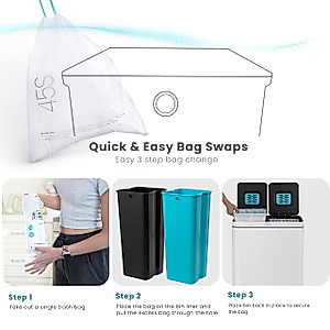 Home Zone Living 15.8 Gallon Kitchen Trash Can, Dual Removable Liners for Recycling and Trash, CleanAura Odor Control, Wide Stainless Steel Shape, Matte White (7.9 + 7.9 for 15.8 Gallon Total)