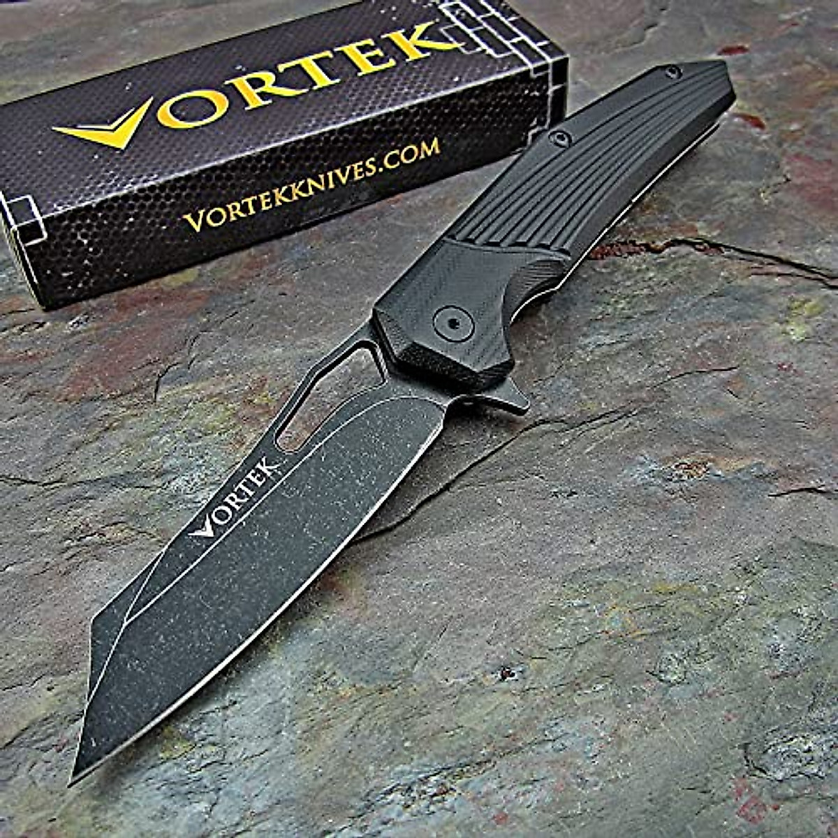 VORTEK Hawkeye EDC Folding Pocket Knife: Ball Bearing Pivot, Ultra Smooth One Hand Opening and Closing, 8Cr13MoV Reverse Tanto Blade, G10 Handles Provide Superior Grip