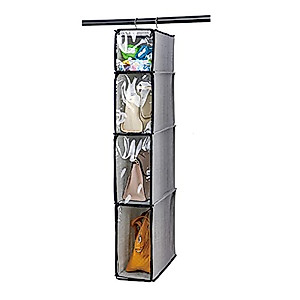 OULLYY Hanging Handbags Organizer for Closet, Multi-Layer Breathable Cotton Linen Fabric Closet Purse Storage Bag with Clear Dust Proof Cover (Gray A)