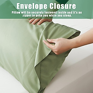 TELUS Green Pillow Cases Standard Size 2 Pack, Bamboo Rayon Cooling Pillowcases with Envelope Closure, Cool Breathable Pillow Cover for Hot Sleepers & Night Sweats, 20x26 inch