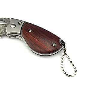 HUAAO 4.6’’ Damascus Pocket Knife Wood Handle, Liner Lock, Keychain, Mini Pocket Knife for Men Outdoor Camping Gift