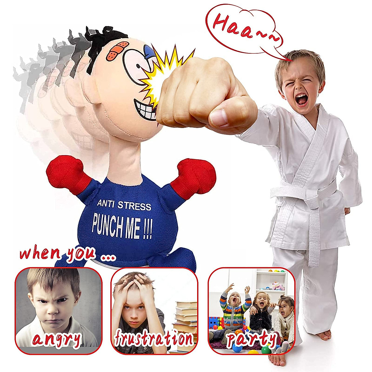 Stress Relief Boxing Desk Toys, Desktop Punching Bag Angry Management Doll, Anti Stress Plush Screaming Doll, Comfortable Touching Me Decompress Toys, Funny Gifts for Friends,Coworkers,Kids Adult