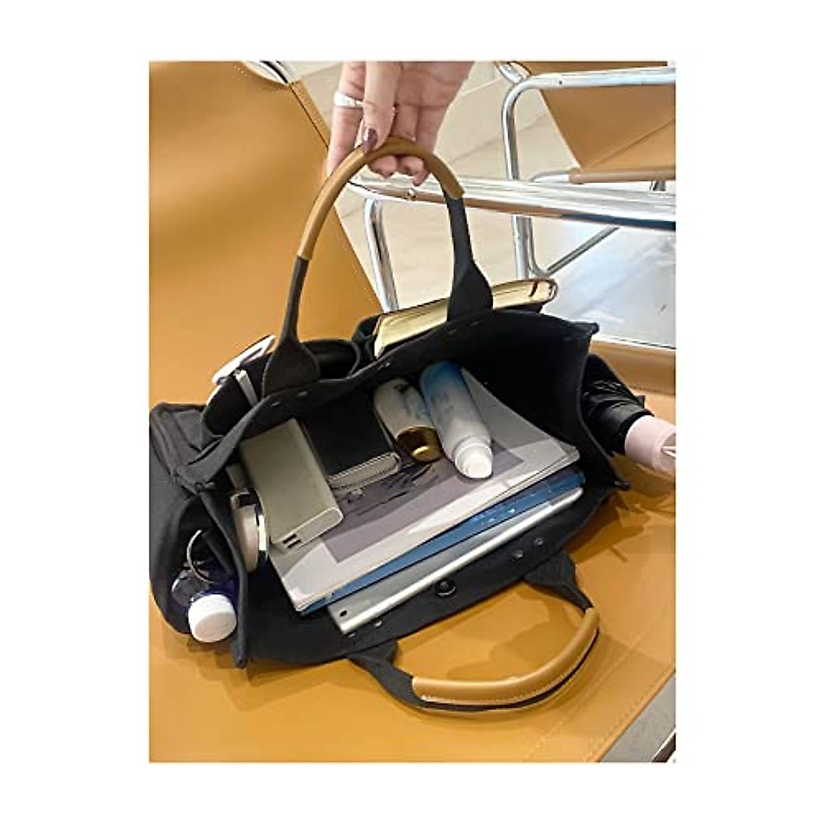 Canvas Tote Bags for Women Handbag Tote Purse with Zipper Canvas Crossbody Bag for Office, Travel, School, Black