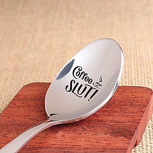 THE BASH AFFAIR Birthday Gifts For Women - Funny Coffee Lover Gift For Grandpa | Funny Birthday Christmas Gift Ideas For Friends Sister Aunt | Coffee Slut Spoon Gift - 7 Inch