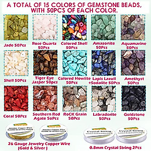 EuTengHao 1100Pcs Irregular Chips Stone Beads Natural Gemstone Beads Kit with Earring Hooks Spacer Beads Pendants Charms Jump Rings for DIY Jewelry Necklace Bracelet Earring Making Supplies