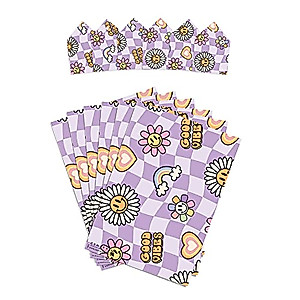 CENTRAL 23 Purple Wrapping Paper - Boho Birthday Wrapping Paper - 'Good Vibes' - 6 Sheets Gift Wrap - For Teens Gen Z Girls - Daisy Rainbow Funky - Comes With Fun Stickers