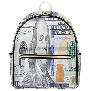 Backpack Purse for Women Money 100 Dollar Bill PU Leather Mini Backpack Small Fashion Casual Shoulder Bag Lightweight Waterproof Daypacks for Ladies Kids Teen Girl Travel Hiking