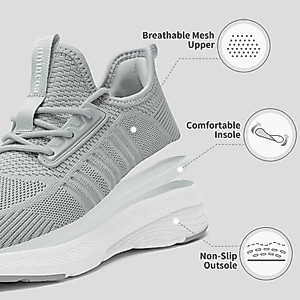 Lamincoa Womens Walking Sneakers Running Tennis Shoes Lightweight Memory Foam Casual for Gym Workout Yoga Light Grey Size 8