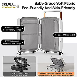 mixi Luggage Suitcases With Spinner Wheels,Upgrade Wide Handle PC Hardshell Rolling Travel Suitcase with TSA Lock, Checked-Medium 24-Inch, Smoke White