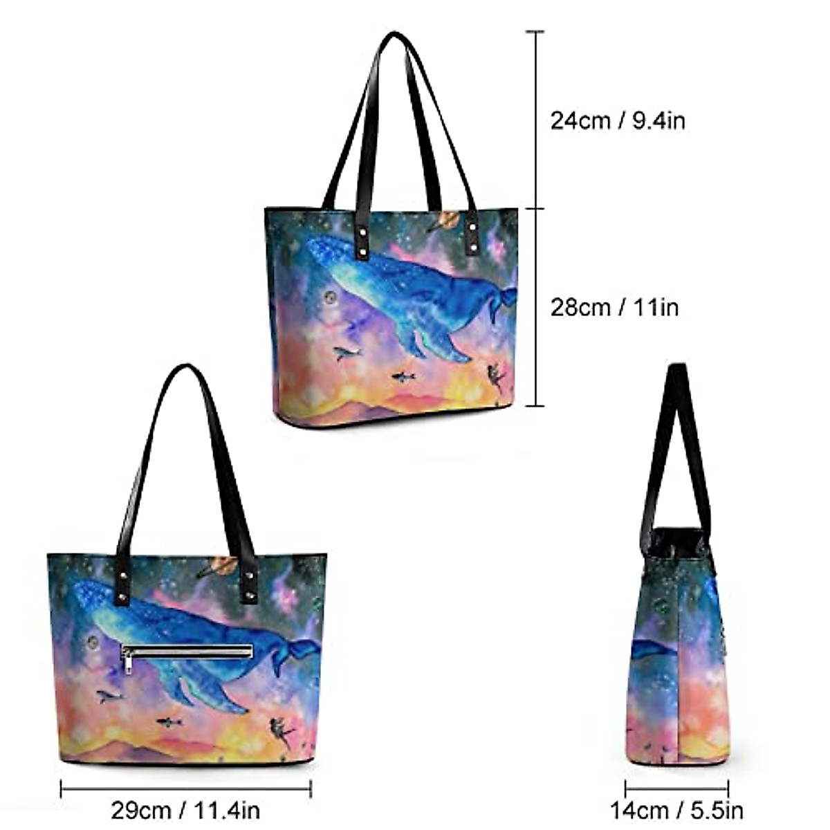 Womens Handbag Watercolor Whale Blue Leather Tote Bag Top Handle Satchel Bags For Lady
