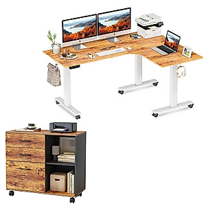 FEZIBO 63 Inch L Shaped Standing Desk & Mobile File Cabinet