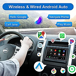 Double Din Car Stereo Radio Wireless CarPlay & Wireless Android Auto, 7inch Touch Screen Car Audio Receiver with Bluetooth,Live Rearview Camera,AM/FM, GPS Navigation,Mirror Link,Subwoofer,USB/AUX/SWC