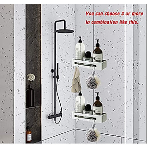 Mihom Shower Caddy Basket Rectangle Shelf With Hooks for Hanging Sponge, With two install ways for customers option of No Drilling holes Wall Mounted Bathroom Shelves, SUS304 Stainless Steel