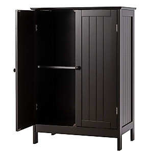 Elegant Bathroom Cabinet Floor Storage Organized Cupboards Wood Home Furniture Double Doors with Shelves Space-Saving for Living Room, Bedroom, Kitchen, Toilet Brown