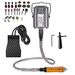 VOTOER Rotary Tool Flex Shaft Hanging Grinder Carver Electric Multi-function Metalworking Tools Repair Kit, Foot Pedal Control, 780W Strong Power, Metal Flexible Shaft, 23000 RPM