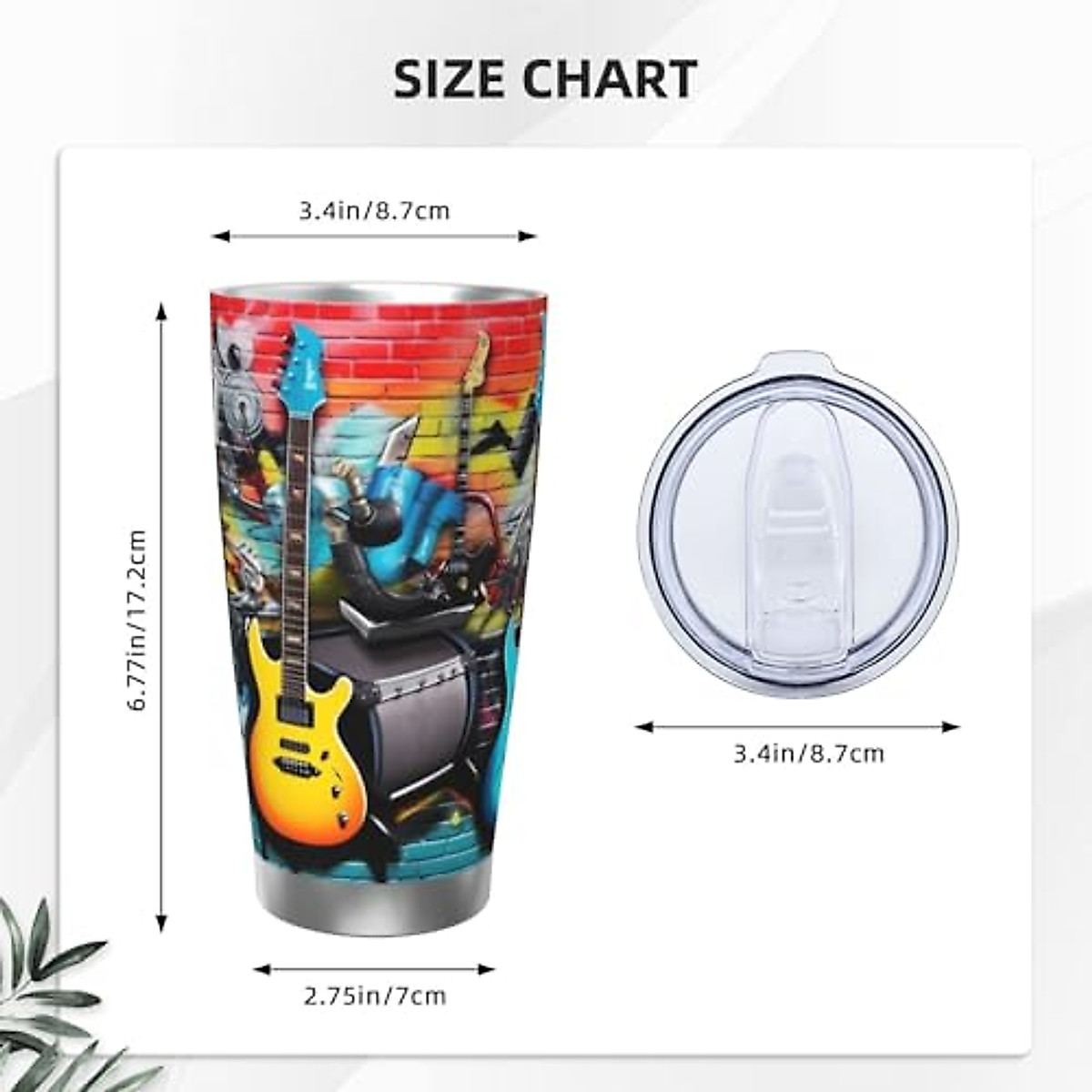 EKPRAVDKTF Guitar Painting 20oz Insulated Stainless Steel Tumbler With Lids And Straws, Double Wall Vacuum Travel Coffee Mug, Thermal Cup For Cold & Hot Drinks, Reusable Metal Straw & Brush