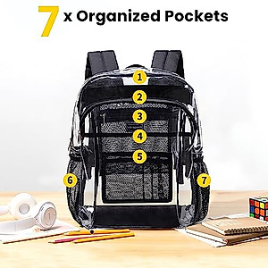 Vorspack Clear Backpack Heavy Duty - Clear Book Bag with Multi-pockets Large See Through Backpack for College Workplace - Black