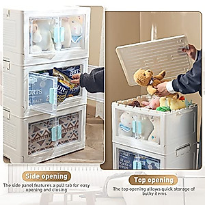 ELUCHANG Collapsible Storage Bins with Lids, Storage Bins 47Qt. Foldable Stackable Storage Box for Organization with 2 doors, 4 Wheels& Secure Buckle(Double Doors, 47Qt.)